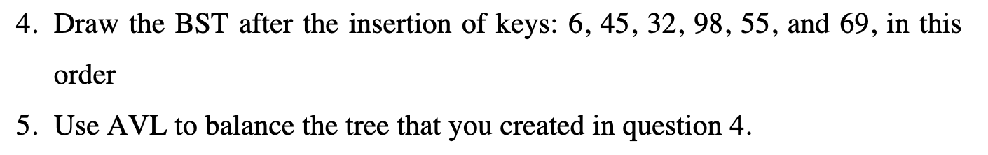 Solved 4. Draw the BST after the insertion of keys: 6, 45, | Chegg.com