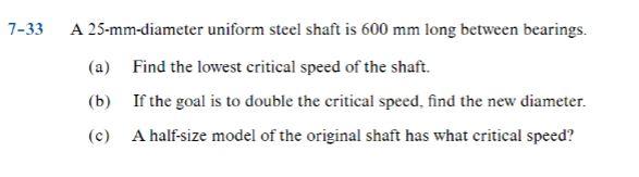 Solved -33 A 25 -mm-diameter uniform steel shaft is 600 mm | Chegg.com