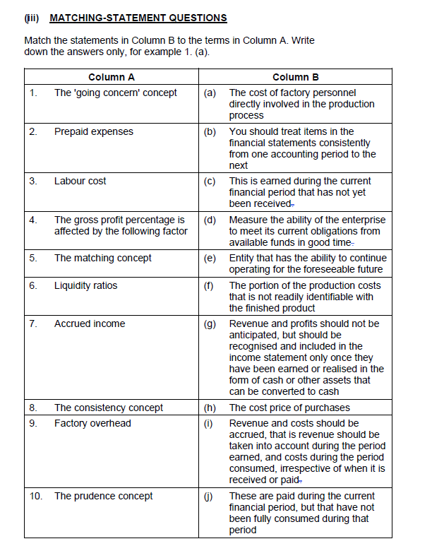 Solved (iii) MATCHING-STATEMENT QUESTIONS | Chegg.com