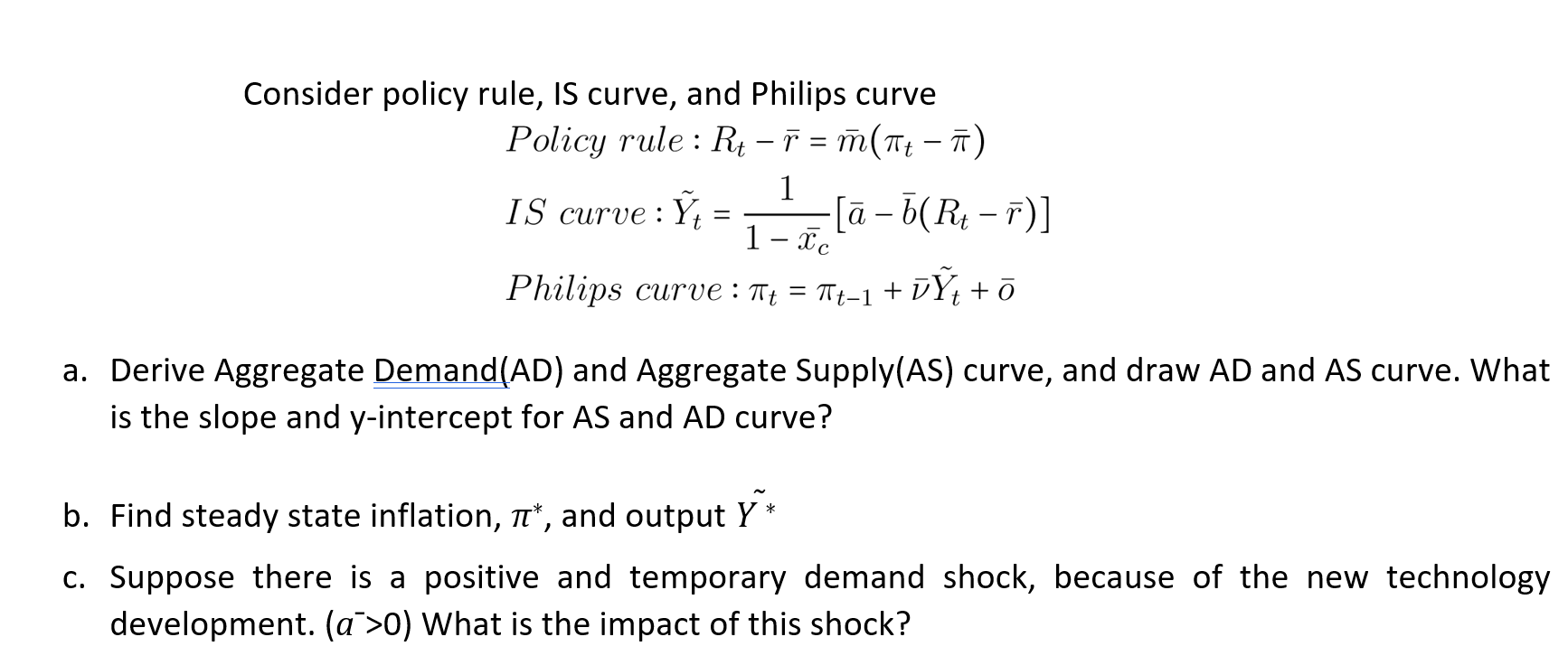 Solved Policy rule: Rt−rˉ=mˉ(πt−πˉ) IS curve | Chegg.com