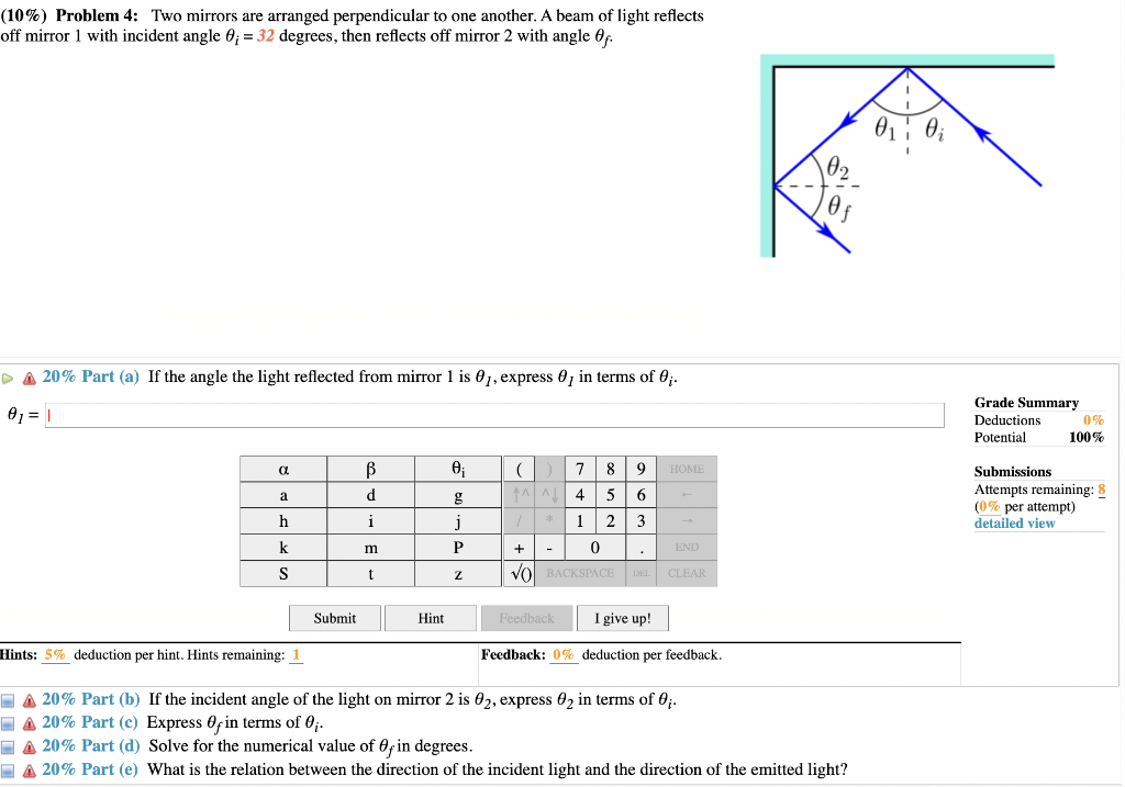 Solved Two mirrors are arranged perpendicular to one | Chegg.com