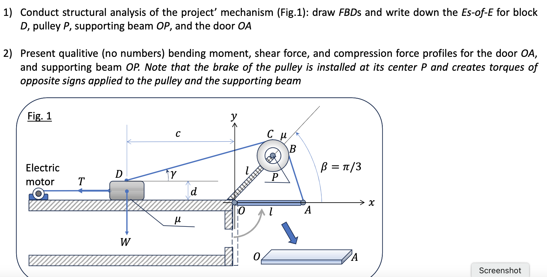 Solved Conduct structural analysis of the project' mechanism | Chegg.com