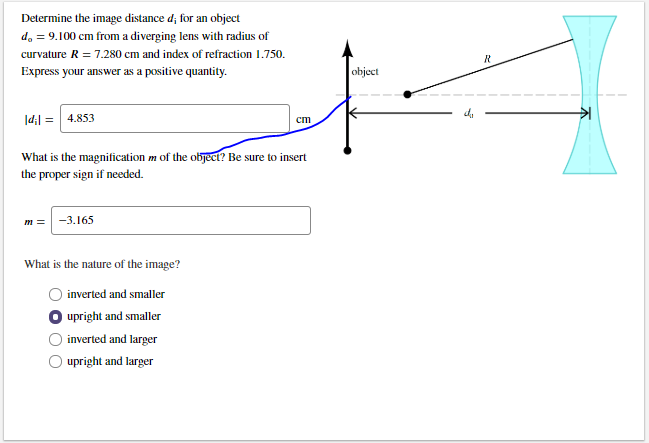 Solved Determine the image distance di for an object do | Chegg.com