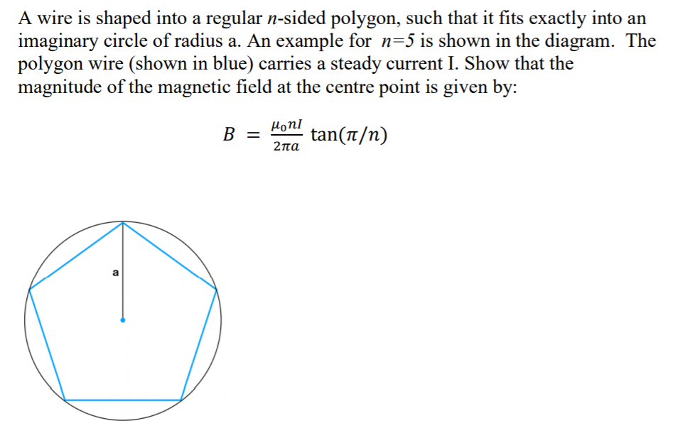 Solved A wire is shaped into a regular n-sided polygon, such | Chegg.com