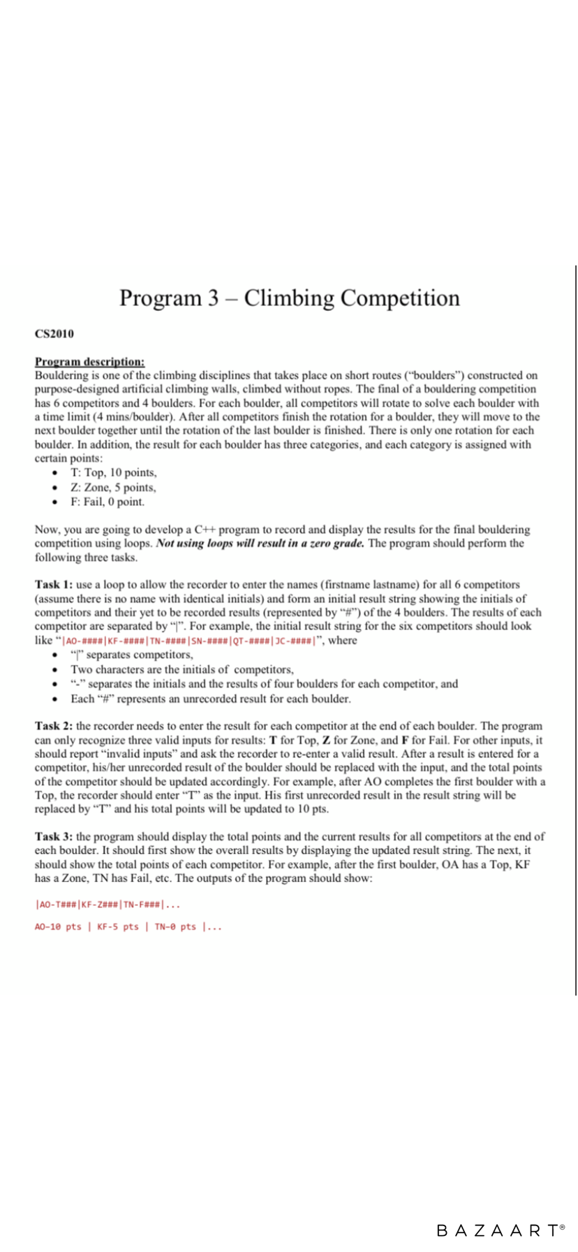 Program 3 - Climbing Competition CS2010 Program | Chegg.com