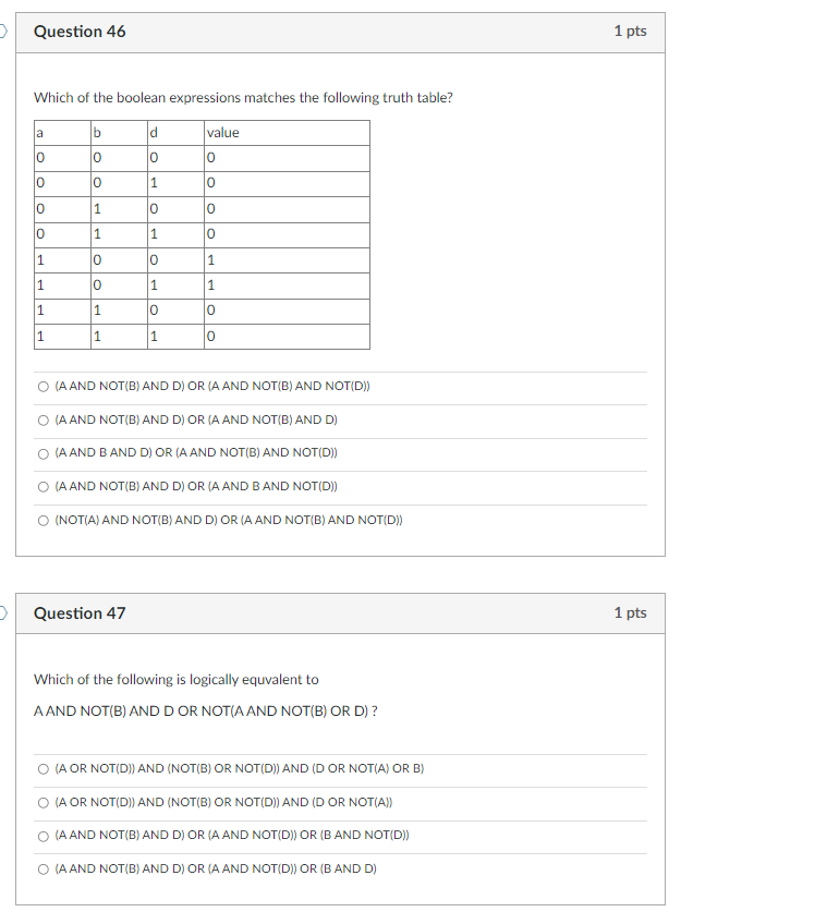 Solved Question 46 Which of the boolean expressions matches | Chegg.com