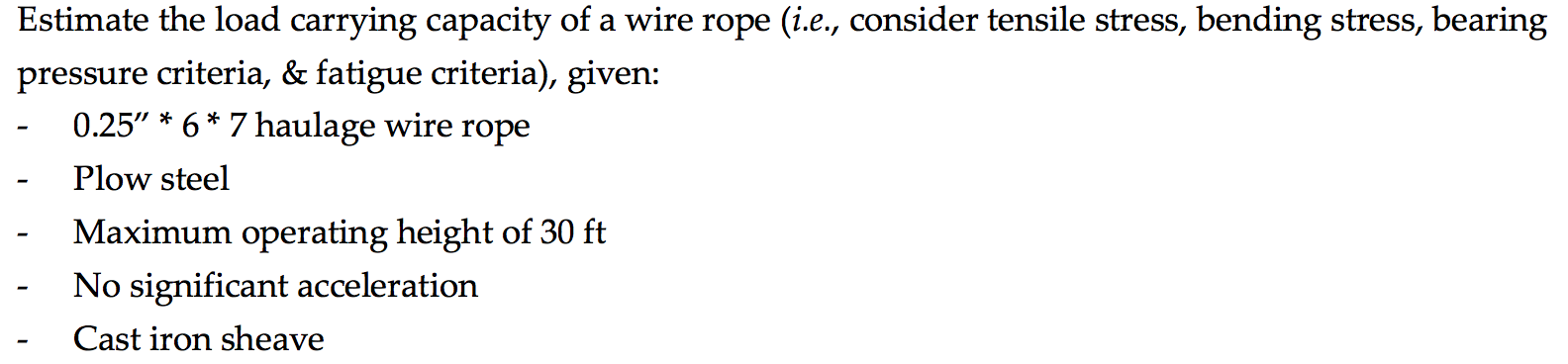 Estimate the load carrying capacity of a wire rope | Chegg.com