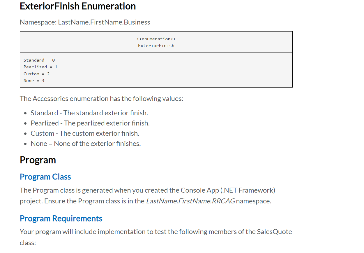 Solved SalesQuote Class Namespace: | Chegg.com