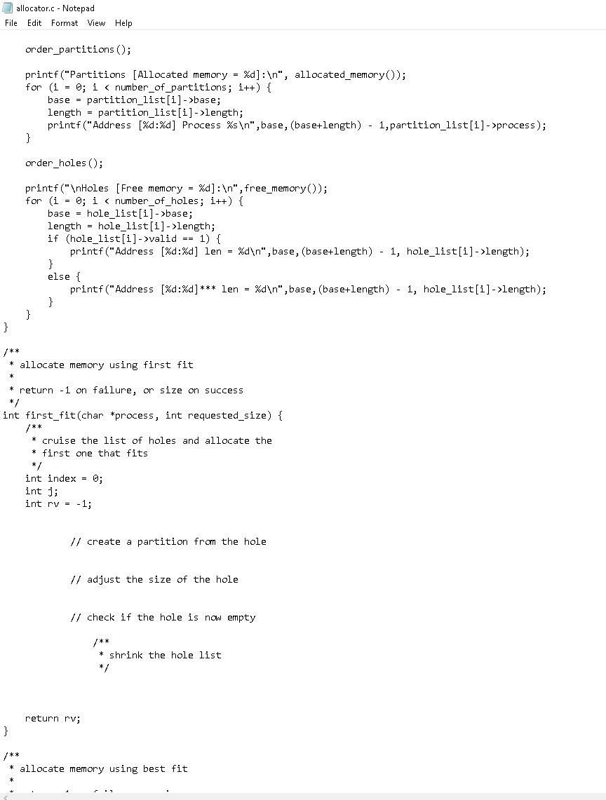Solved The program will allocate memory depending on three | Chegg.com
