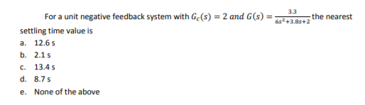Solved , the nearest For a unit negative feedback system | Chegg.com