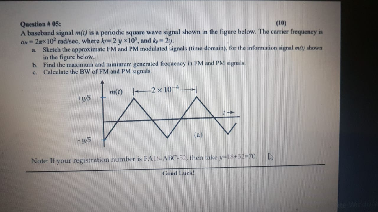 A baseband signal m(t) is a periodic square wave | Chegg.com