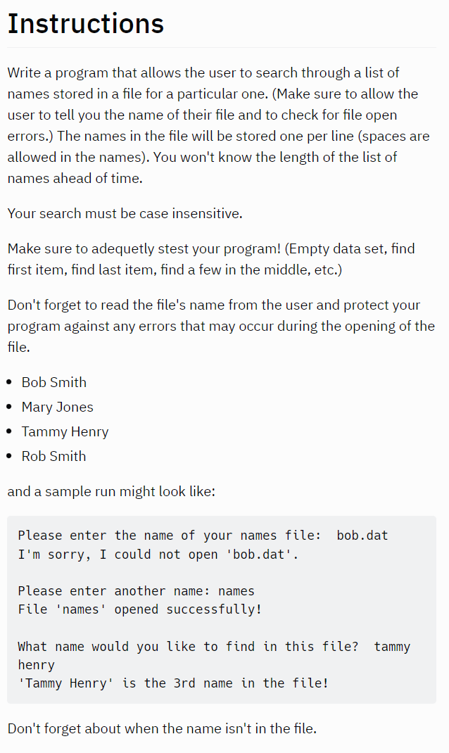 Solved Write a program that allows the user to search | Chegg.com