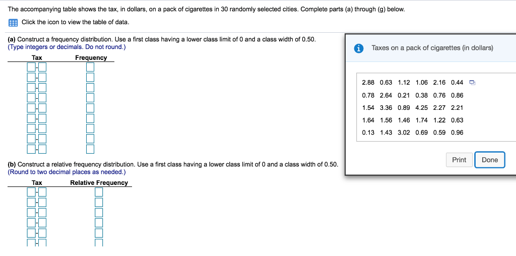 Solved The accompanying table shows the tax, in dollars, on | Chegg.com