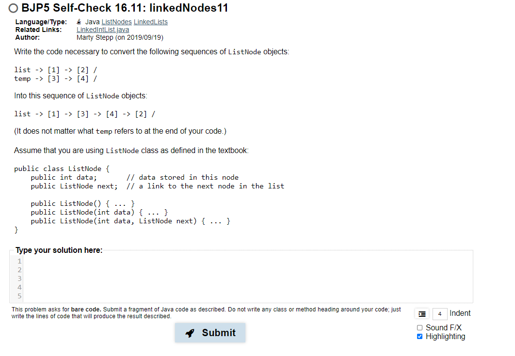 Solved O BJP5 Self-Check 16.9: linkedNodes 9 Language/Type: | Chegg.com