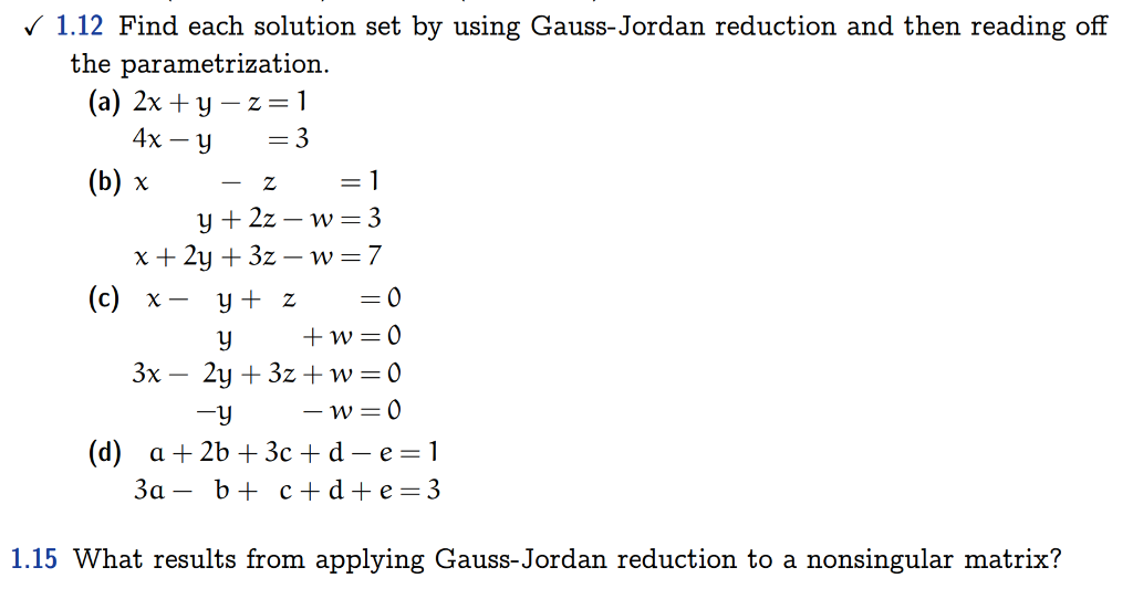 Solved 1.12 Find each solution set by using Gauss-Jordan | Chegg.com