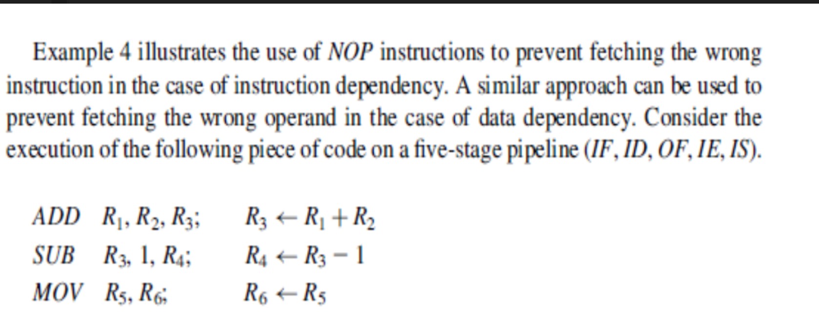 Solved Example 4 ﻿illustrates the use of NOP instructions to | Chegg.com