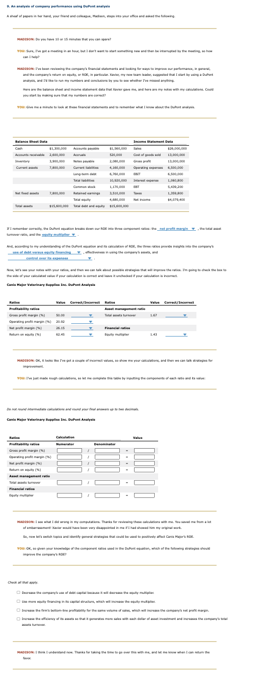 Solved 9. An analysis of company performance using Dupont | Chegg.com
