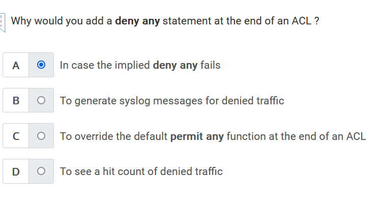 Solved Why would you add a deny any statement at the end of | Chegg.com