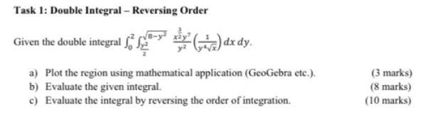 Solved Task 1: Double Integral - Reversing Order Given the | Chegg.com Solved Task 1: Double Integral - Reversing Order Given the | Chegg.com