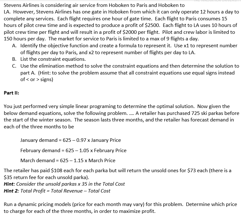 Solved Part A Objective Function In Words Objective