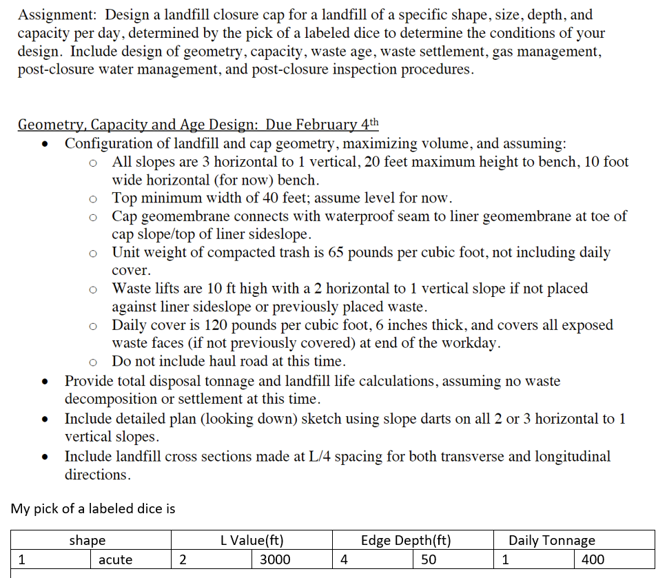 Assignment: Design a landfill closure cap for a | Chegg.com