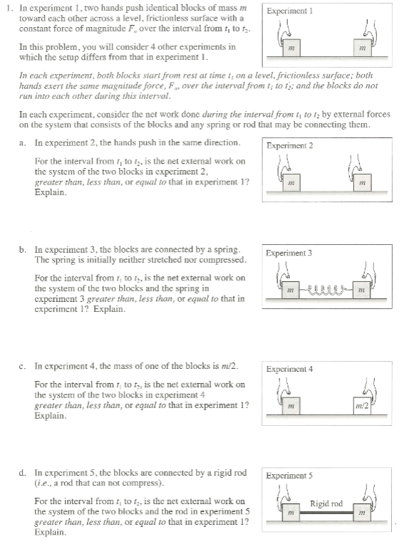 Solved 1. In experiment 1, two hands push identical blocks | Chegg.com