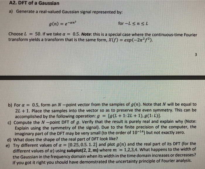 Solved A2. DFT of a Gaussian a) Generate a real-valued | Chegg.com