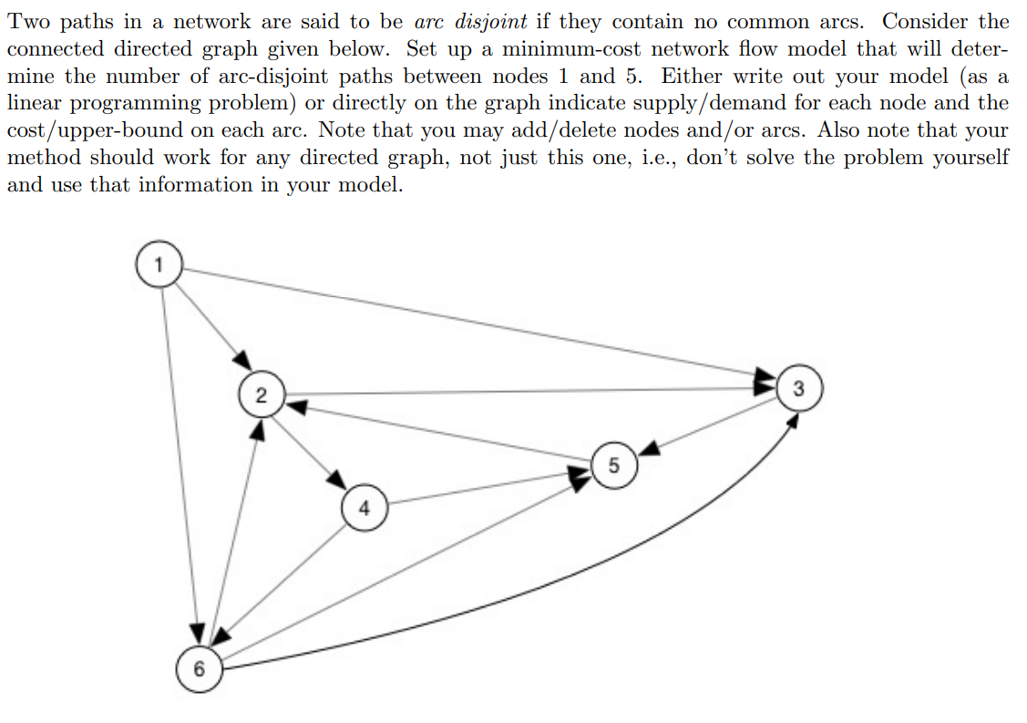 Two paths in a network are said to be arc disjoint if | Chegg.com