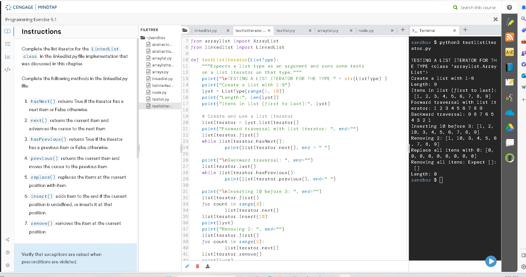 Complete the list iterator for the LinkedList class | Chegg.com