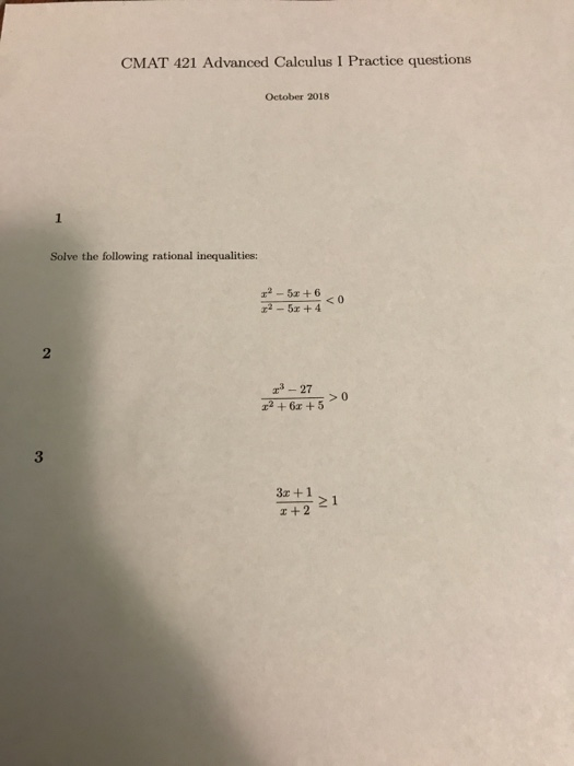 Solved CMAT 421 Advanced Calculus I Practice questions | Chegg.com