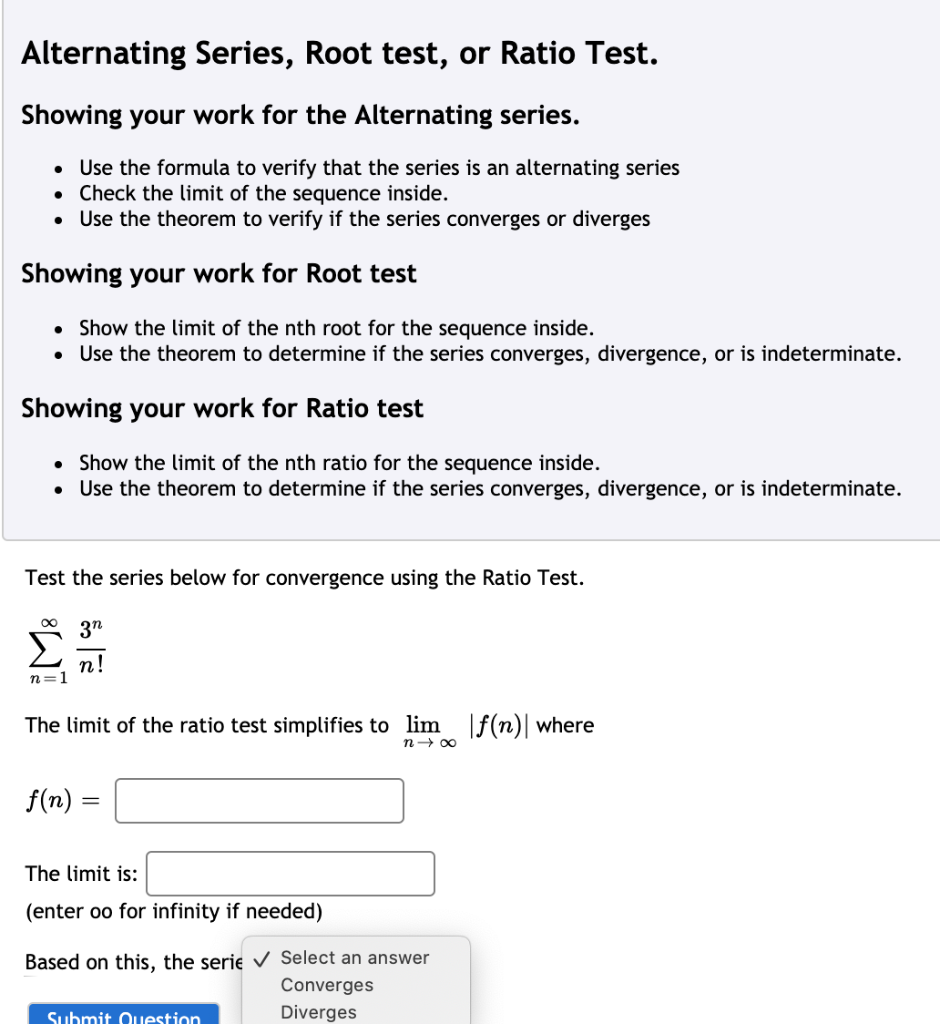 Solved Alternating Series Root Test Or Ratio Test Showing