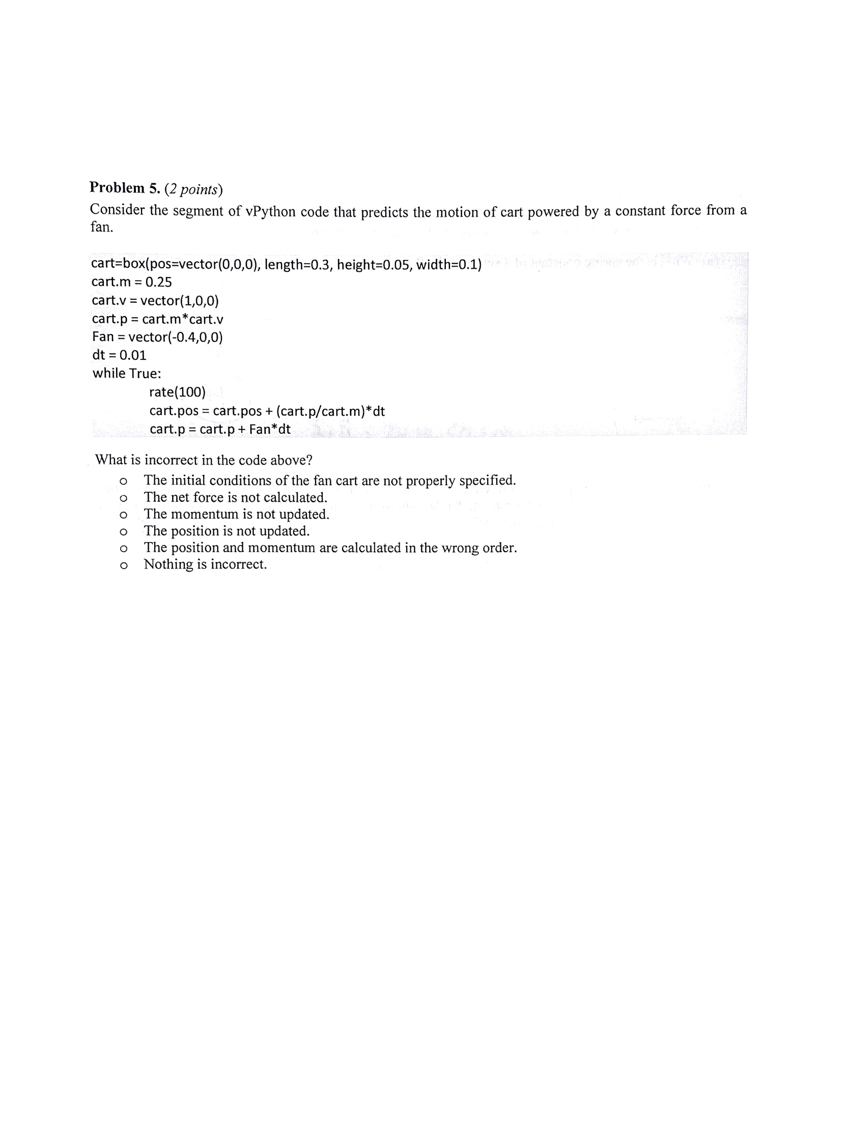 Solved Problem 5 2 Points Consider The Segment Of Vpython