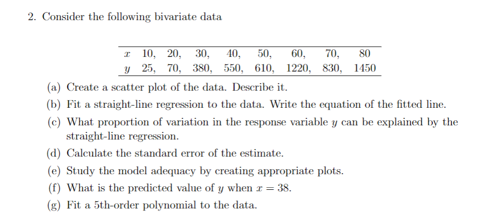 Solved 2. Consider the following bivariate data (a) Create a | Chegg.com