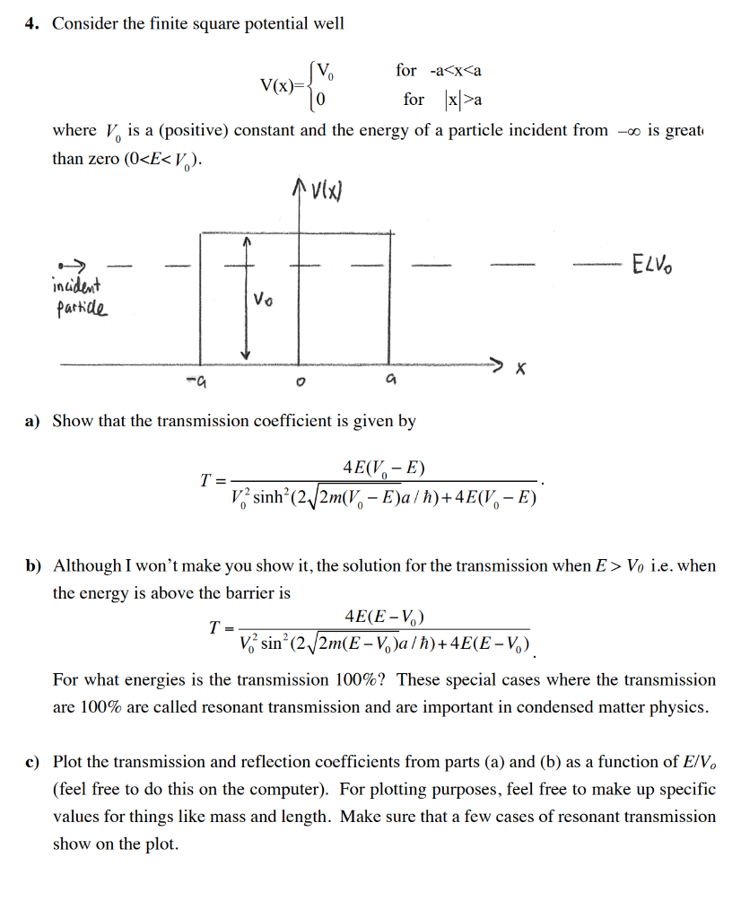 Solved 4. Consider the finite square potential well for-aa | Chegg.com