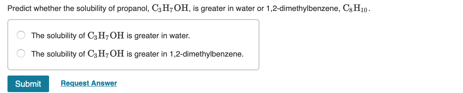 Solved Predict whether the solubility of propanol, C3H7OH, | Chegg.com