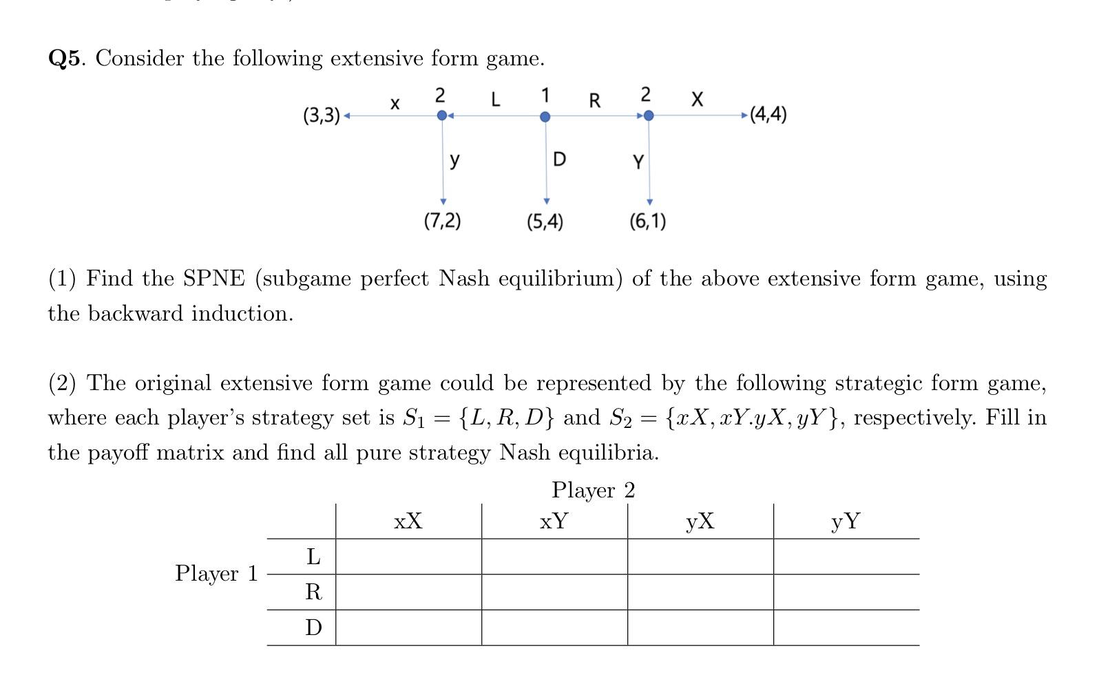 Solved Q5. Consider the following extensive form game. 2 L 1 | Chegg.com