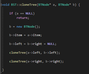 Solved void BST::clone Tree (BTNode* a, BTNode* b) { if (a | Chegg.com