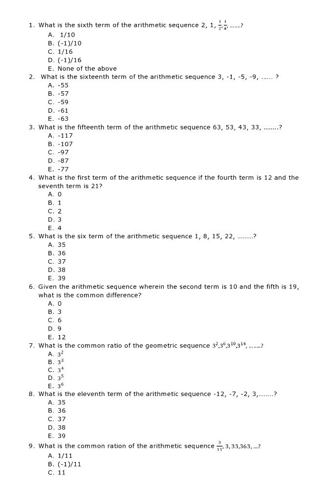 Solved 1. What is the sixth term of the arithmetic sequence | Chegg.com