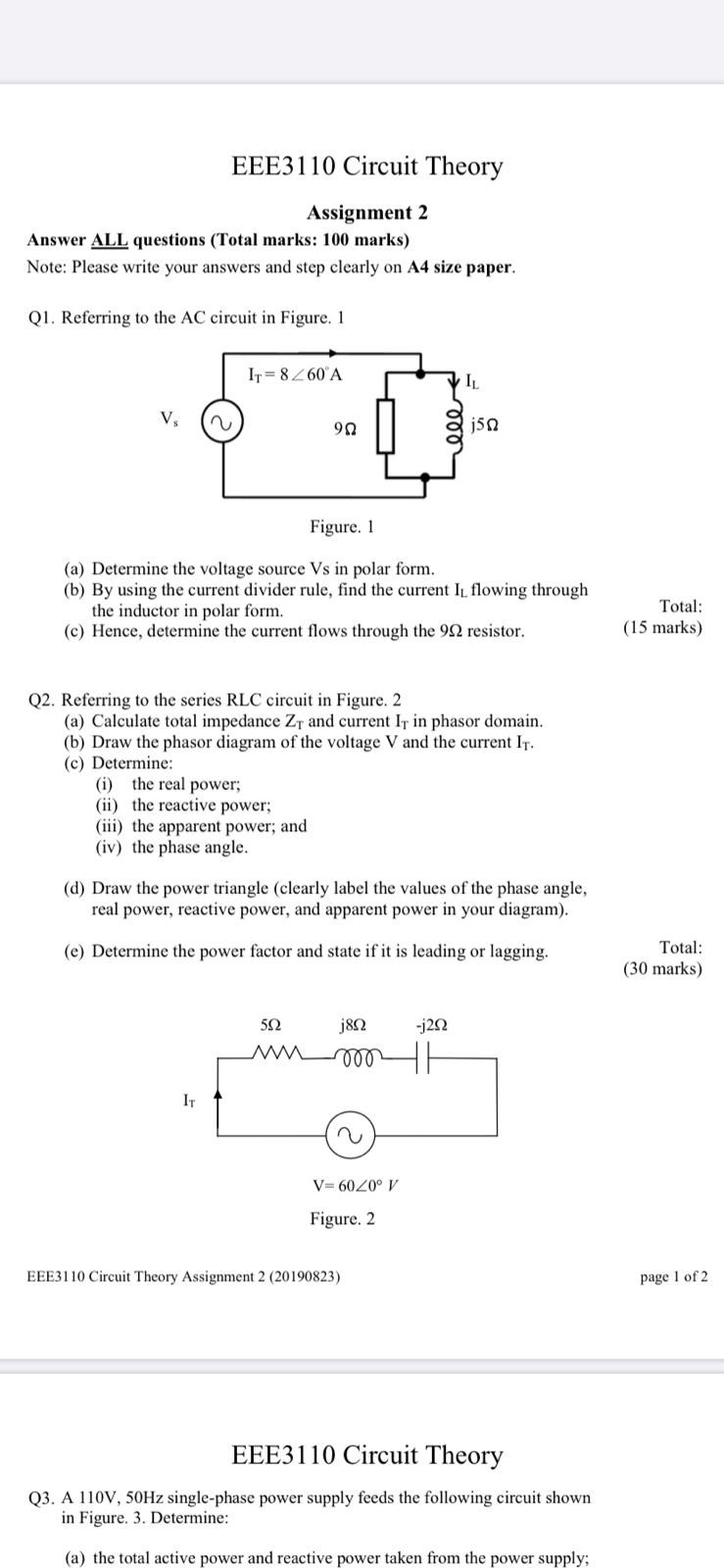 Solved EEE3110 Circuit Theory Assignment 2 Answer ALL | Chegg.com