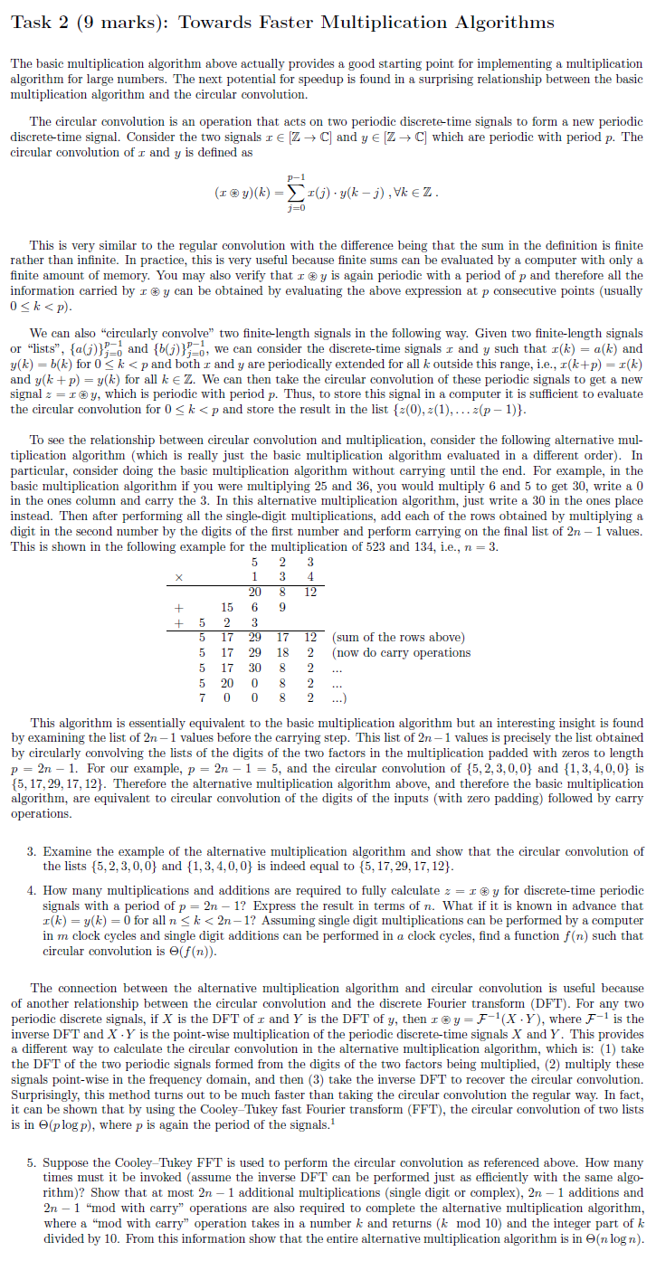 Solved Task 2 (9 marks): Towards Faster Multiplication | Chegg.com