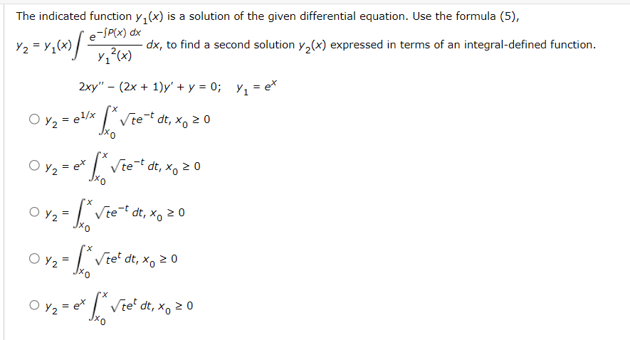 Solved The indicated function y1(x) is a solution of the | Chegg.com