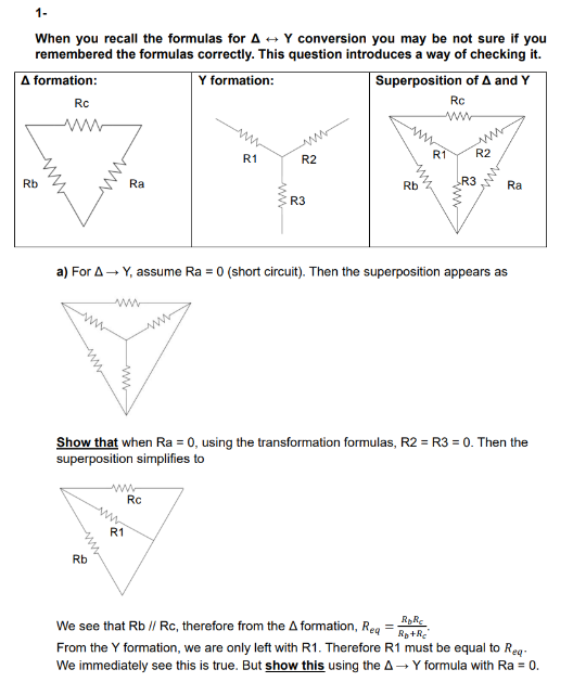 Solved 1. When you recall the formulas for Δ↔Y conversion | Chegg.com
