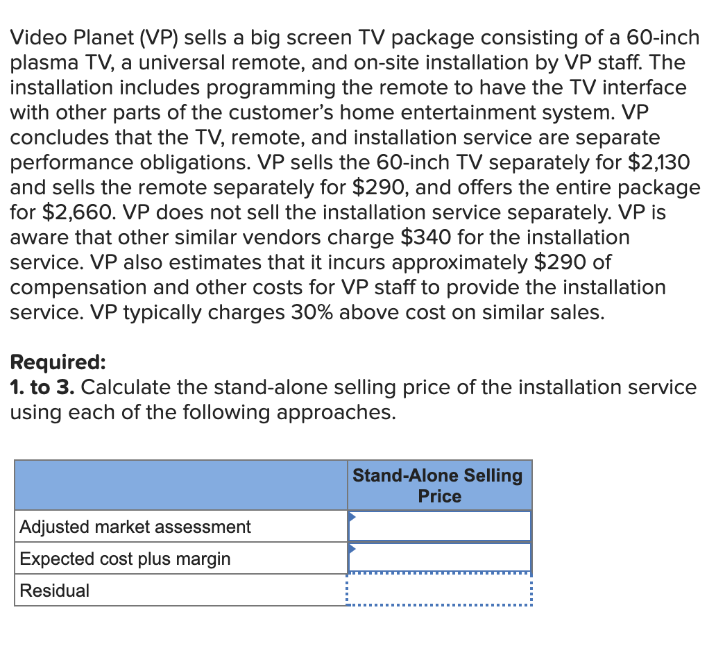 Solved Video Planet (VP) sells a big screen TV package | Chegg.com