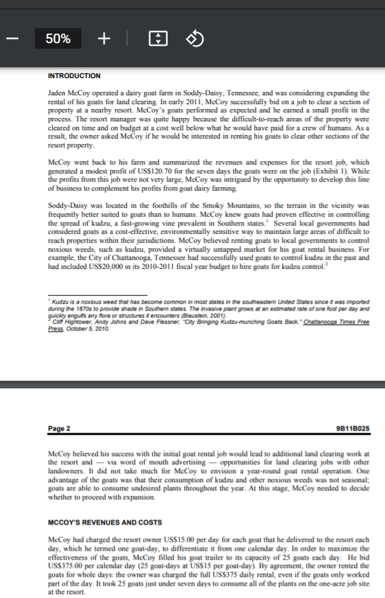 50% + INTRODUCTION Jaden McCoy operated a dairy goat | Chegg.com