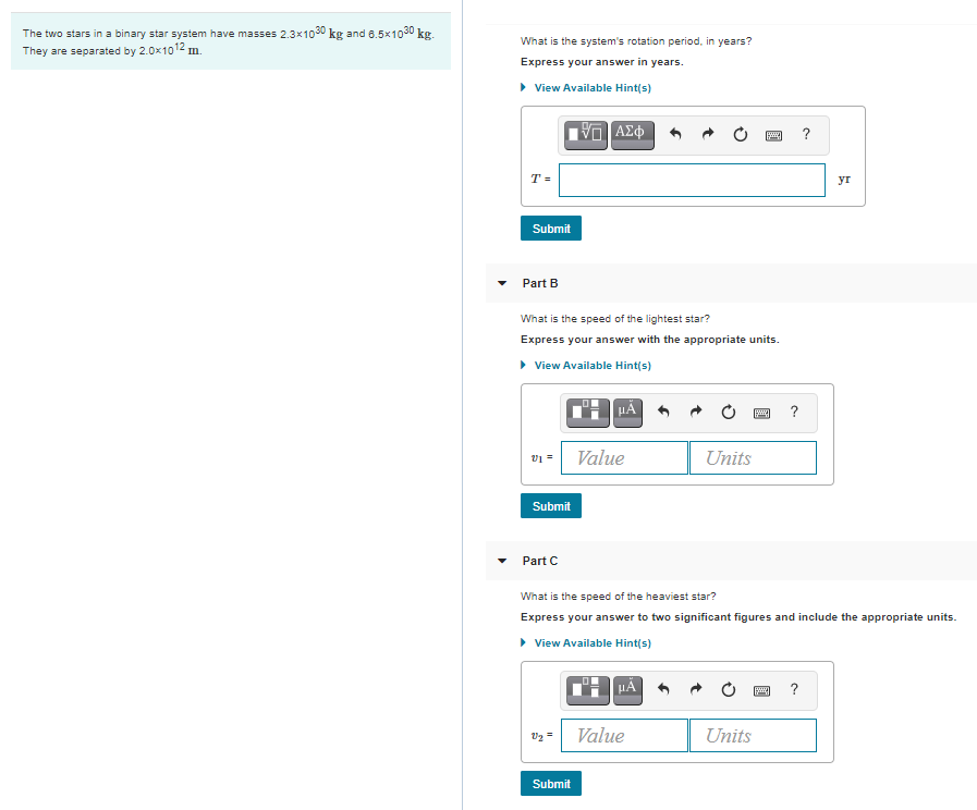 Solved The two stars in a binary star system have masses | Chegg.com