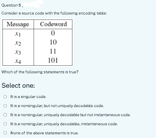 Solved Consider a source code with the following encoding | Chegg.com