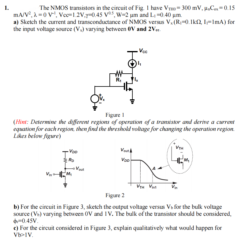 The NMOS transistors in the circuit of Fig. 1 have | Chegg.com
