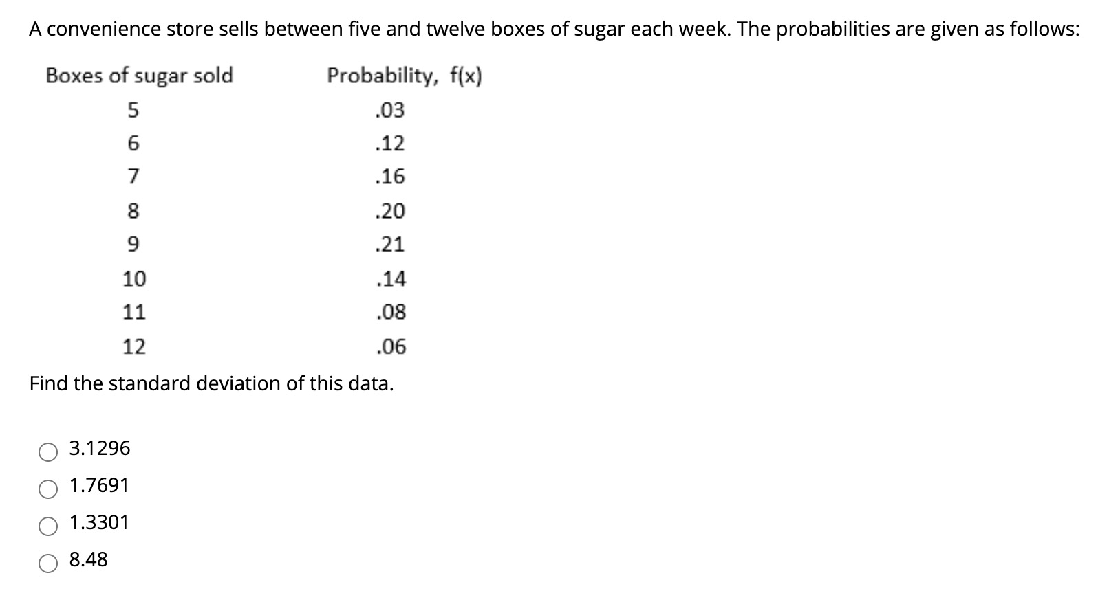Solved A convenience store sells between five and twelve | Chegg.com