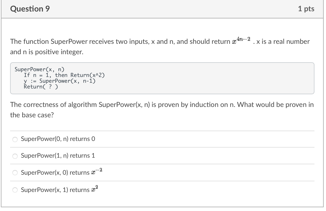 Solved The function SuperPower receives two inputs, x and n, | Chegg.com