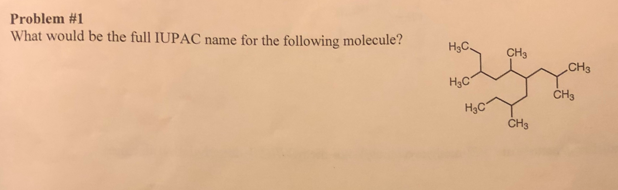 Solved Problem #1 What would be the full IUPAC name for the | Chegg.com